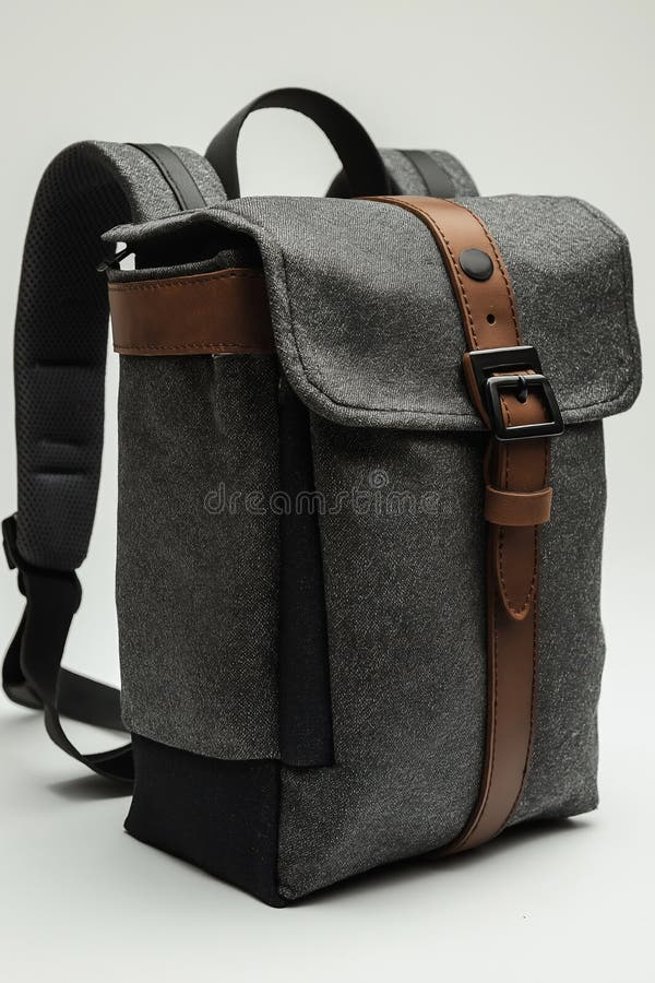 Stylish Gray Backpack with Leather Strap for Urban Adventures and daily ...