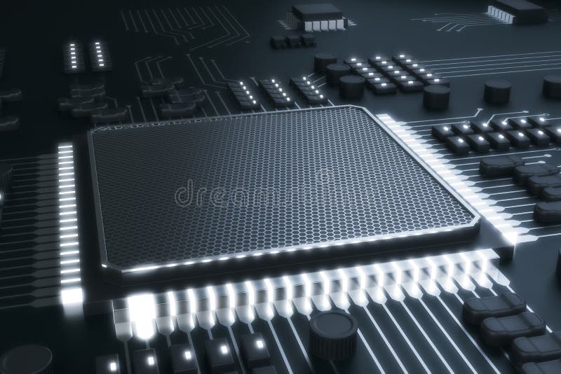 Modern Gray Chip Background. Circuit and Hardware Concept. 3D Rendering ...