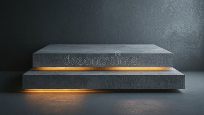 Modern Gray Concrete Platform with Orange Glowing Light Stock ...
