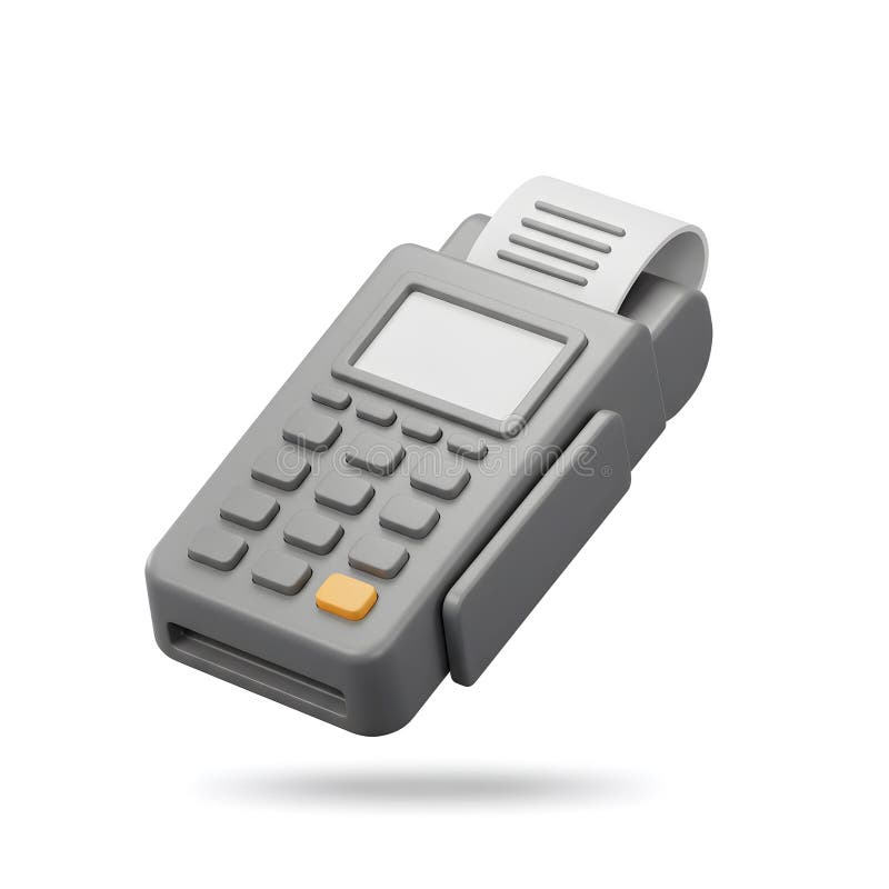 Modern Gray Point of Sale Device 3D Render with Receipt, Electronic ...