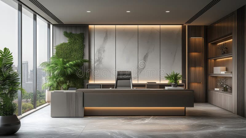 Modern Gray and Wood Executive Office Interior Design Stock ...