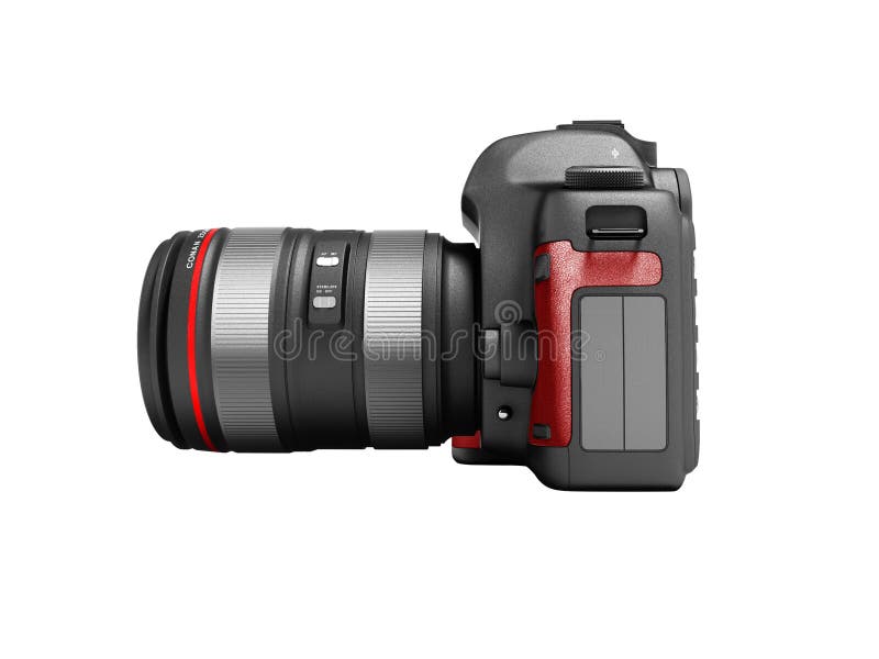 Modern Gray Zoom Camera with Red Leather Inserts on the Side 3d Stock ...