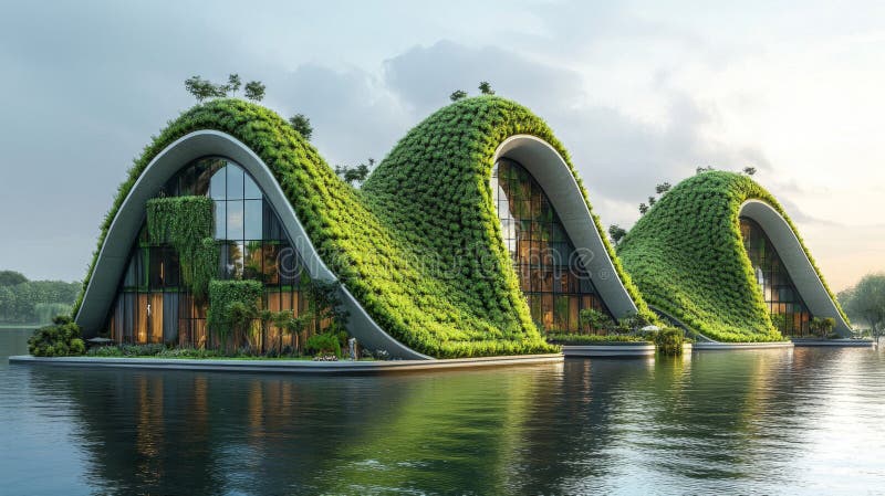 Modern Green Architecture: Wave Shaped Eco House on Water Stock ...
