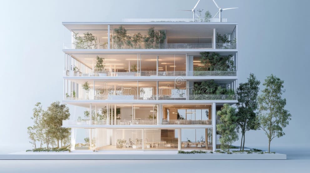 Modern Green Building Architectural Design Model Stock Illustration ...