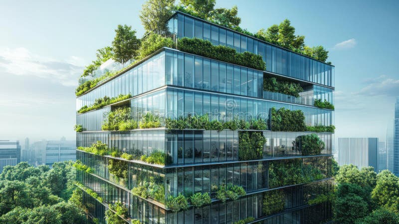 Modern Green Building Covered with Plants and Glass Facade in an Urban ...