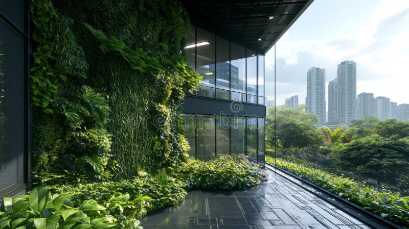 Modern Green Building Exterior with City View Stock Illustration ...