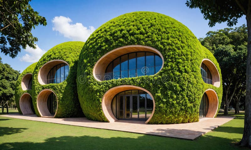 A Modern, Green Building with Large Windows and a Unique Dome-shaped ...