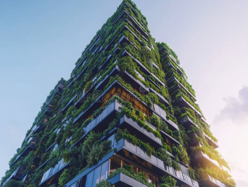 Modern Green Building with Lush Vegetation Stock Illustration ...