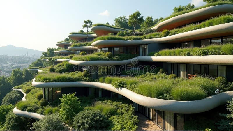 Modern Green Building with Terrace Gardens. Stock Illustration ...