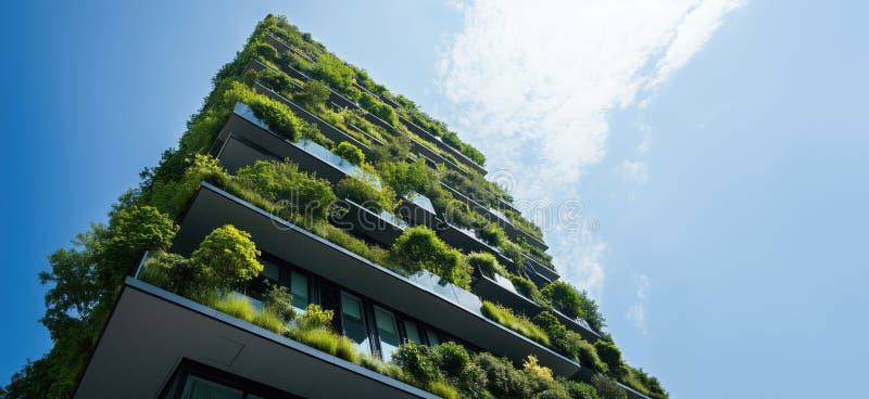 Modern Green Building with Vertical Gardens and Lush Greenery on ...