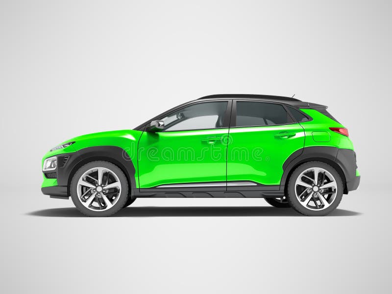Modern Green Car Crossover Side View 3d Render on Gray Background with ...