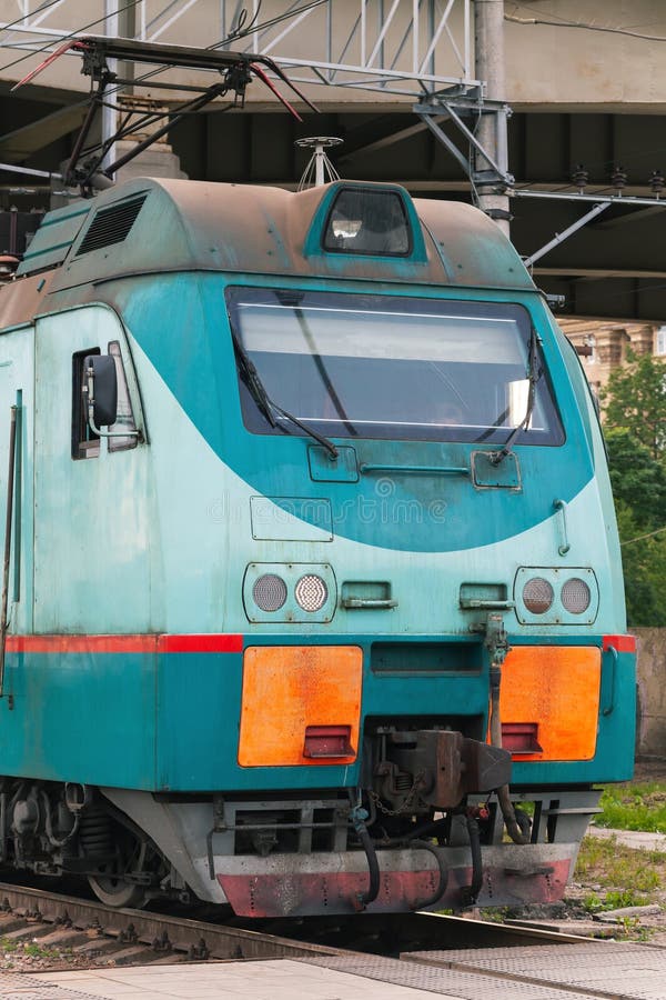 Modern Green Cargo Train Locomotive Stock Image - Image of perspective ...
