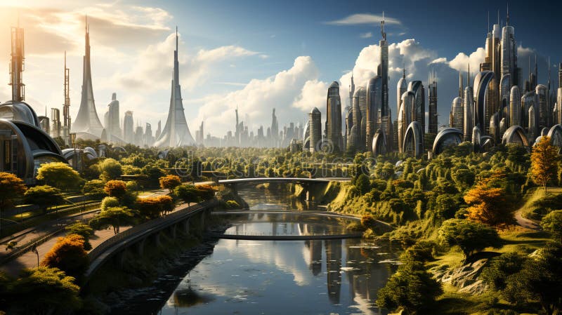 A Modern Green City with All Facilities Stock Illustration ...