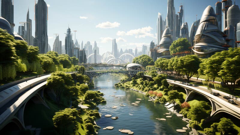 A Modern Green City with All Facilities Stock Illustration ...