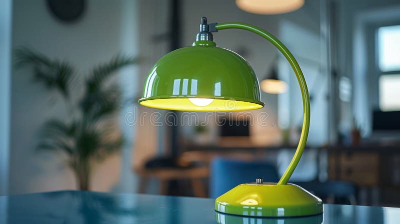 Modern Green Desk Lamp Illuminating Home Office Space Stock Photos ...
