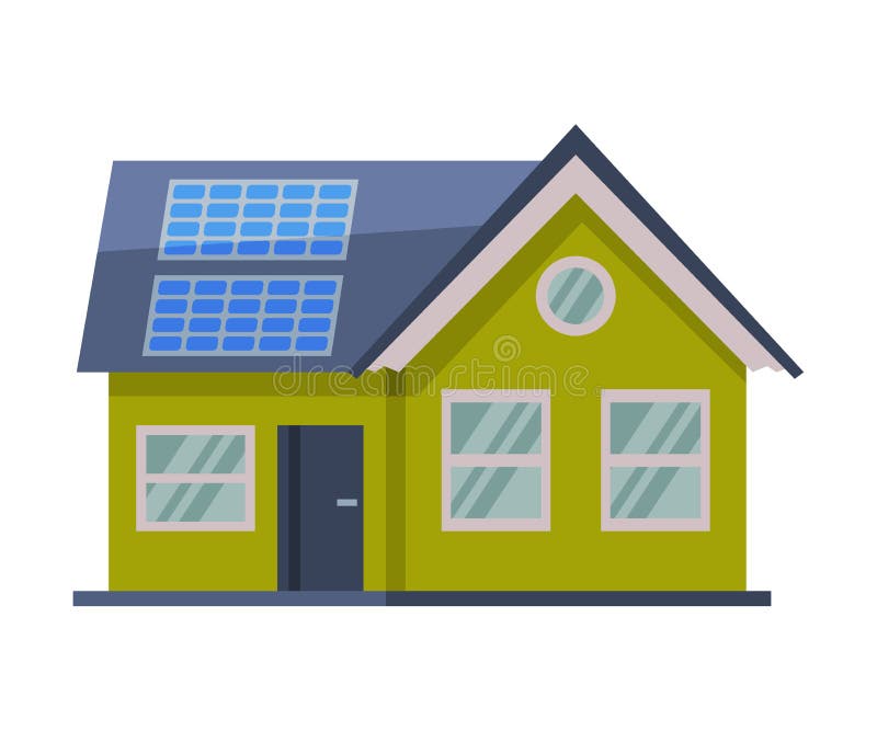 Modern Green Eco House with Solar Panels Flat Vector Illustration Stock ...