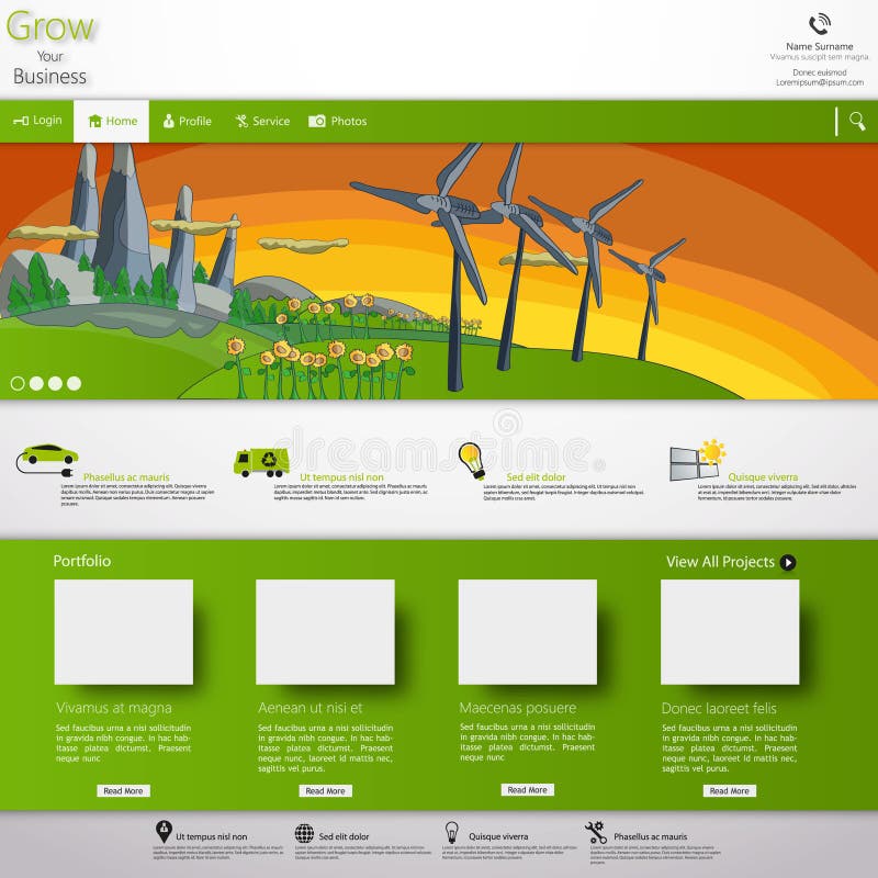 Modern Eco Website Template with Flat Eco Earth Map Illustration Stock ...