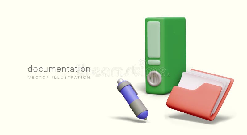 Modern Green Folder with Files, Red Pack with Different Documentation ...