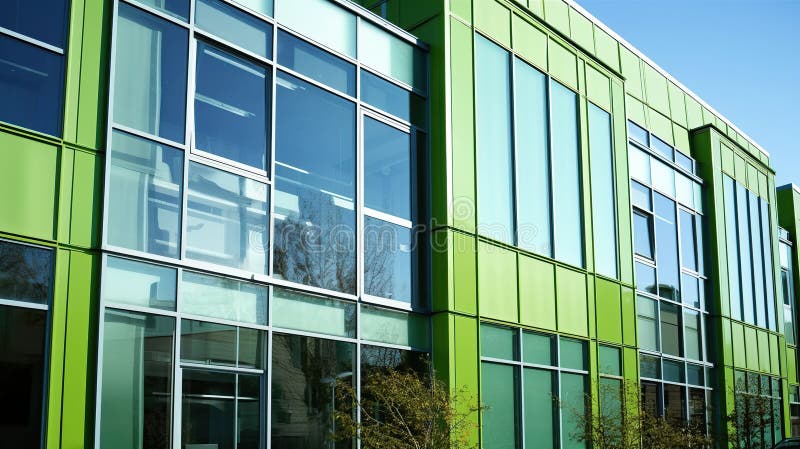 Modern Green Glass Building Facade with Large Windows Stock ...