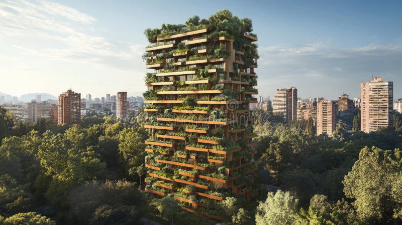 Modern Green Highrise Tower in City Landscape Stock Illustration ...