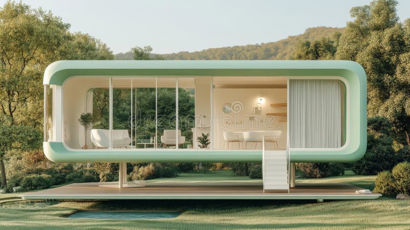 Modern Green Minimalist House Design in a Natural Setting Stock ...