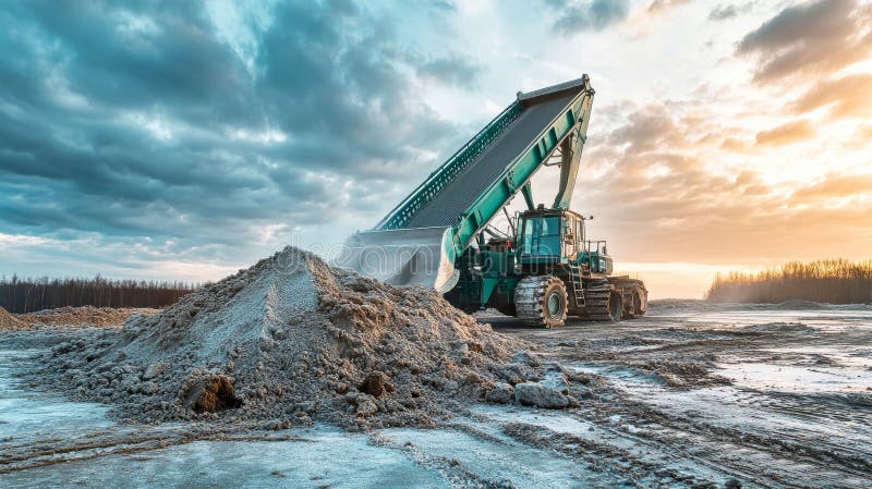 Modern Green Mobile Sorting Machine at Construction Site Separating Icy ...