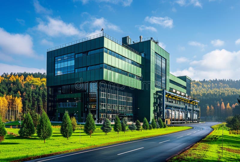 Modern Green Office Building in the Forest Stock Image - Image of ...
