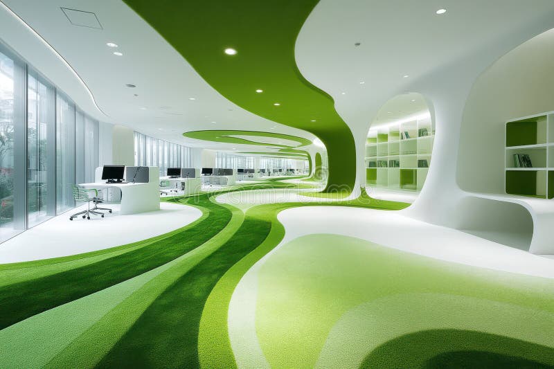 Modern Green Office Design Green Carpet White Walls Stock Illustration ...