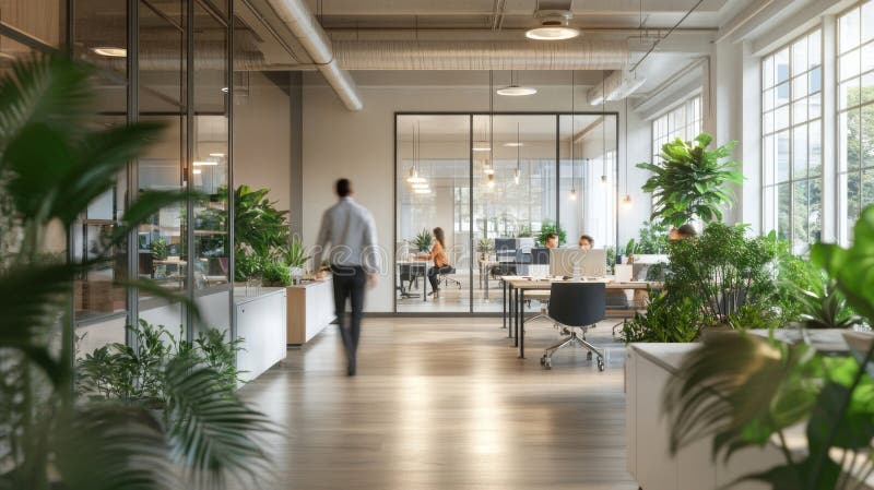 Modern Green Office Workspace Design. Stock Illustration - Illustration ...