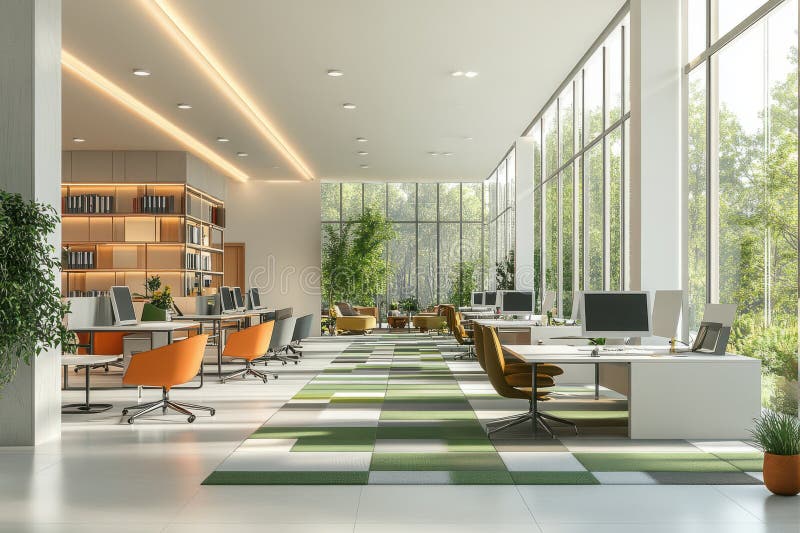 Modern Green Office Workspace Design Natural Light Bright Colors Stock ...