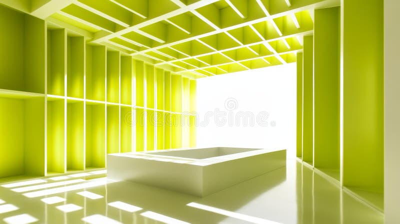 Modern Green Room Interior with White Floor, Minimalist Design and ...