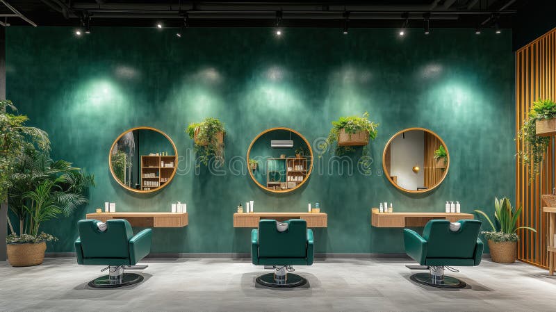 Modern Green Salon Interior Design with Teal Stock Illustration ...