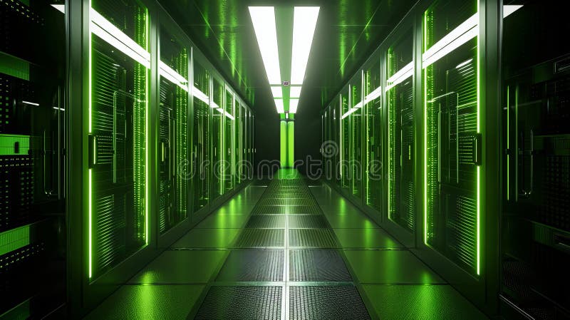 Modern Green Server Room Data Center Interior Stock Illustration ...
