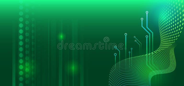 Modern Green Tech Background with Abstract Dot Wave, Circuit Board ...