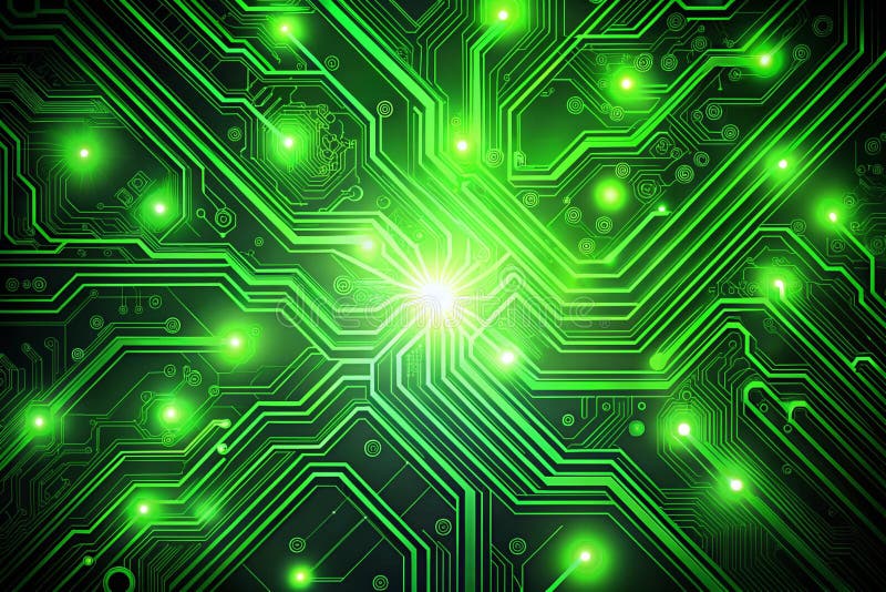 Modern Green Technology Circuit Board with Shining Lights and Intricate ...