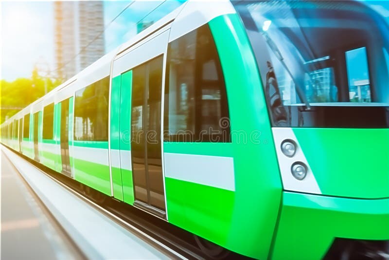 Modern Green Train at Station Stock Illustration - Illustration of ...