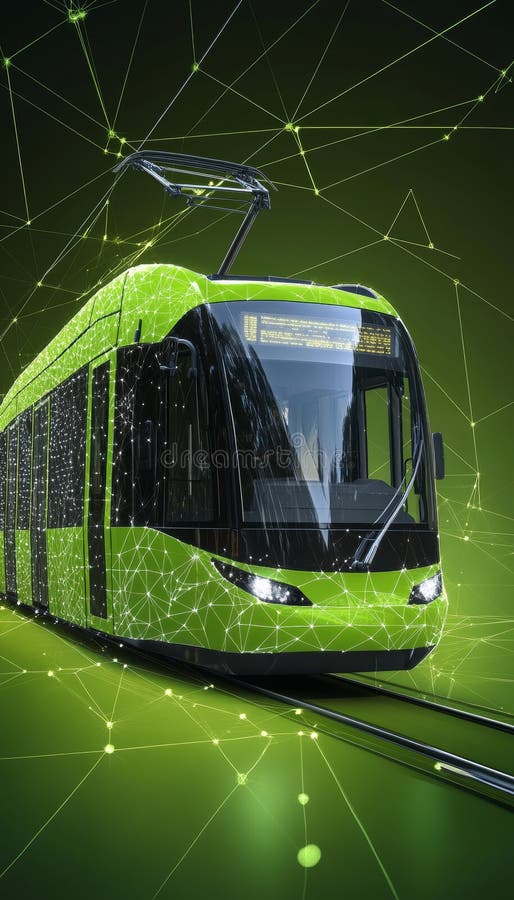 Modern Green Tram, Network Connection Visualization, Smart Eco-Friendly ...