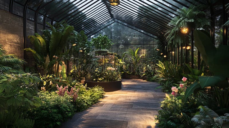 Modern Greenhouse for Exotic Plants with Elegant Lighting Design ...