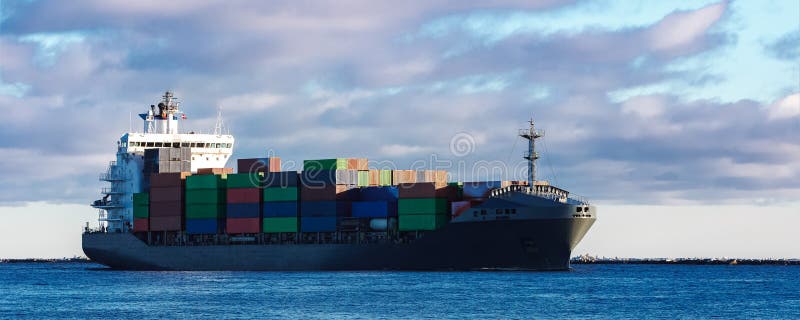 Grey container ship stock image. Image of export, sailing - 97445423