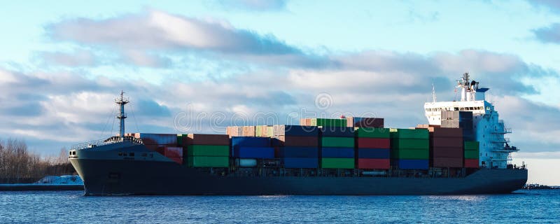 Grey container ship stock image. Image of ocean, cargo - 97445495