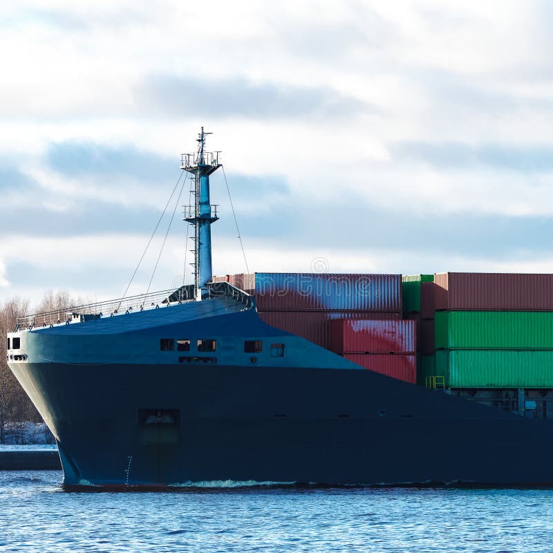 Grey container ship stock image. Image of large, freight - 97445609