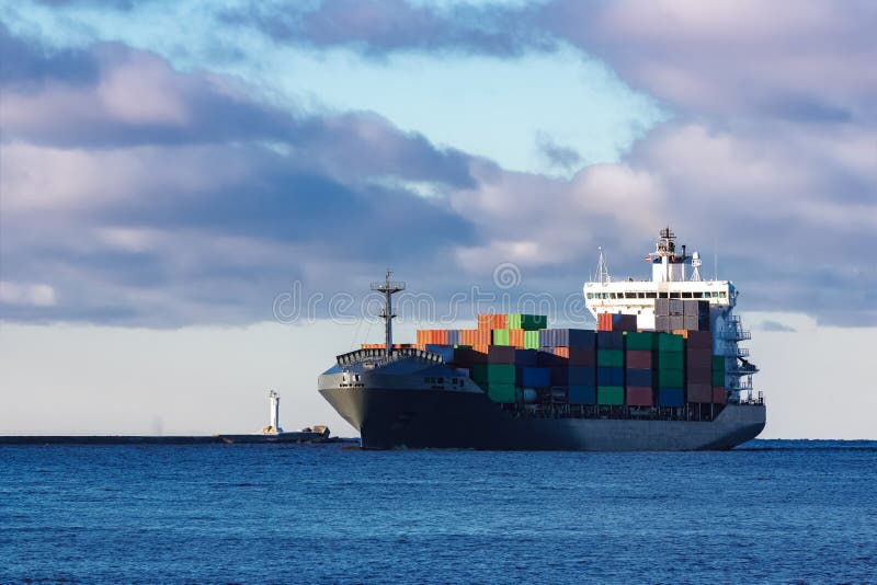 Grey container ship stock image. Image of metal, large - 97445821