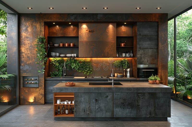 Modern Grey Kitchen, Dark and Brooding Designer, Flat. Generative AI ...