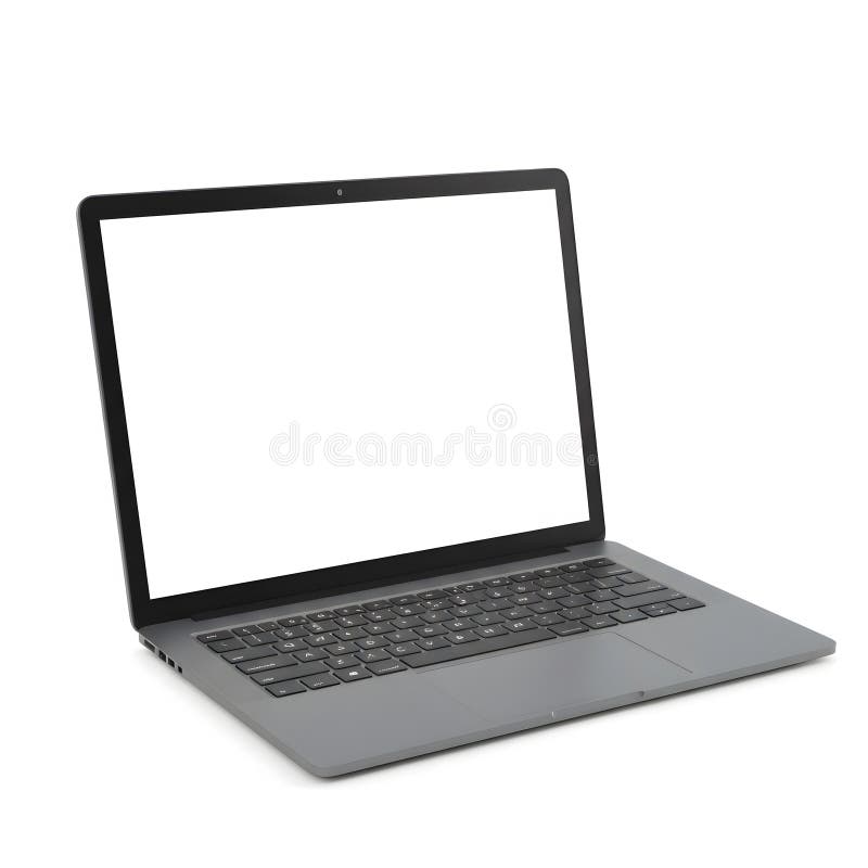 Modern Grey Laptop with Blank Screen Isolated on White Background Stock ...
