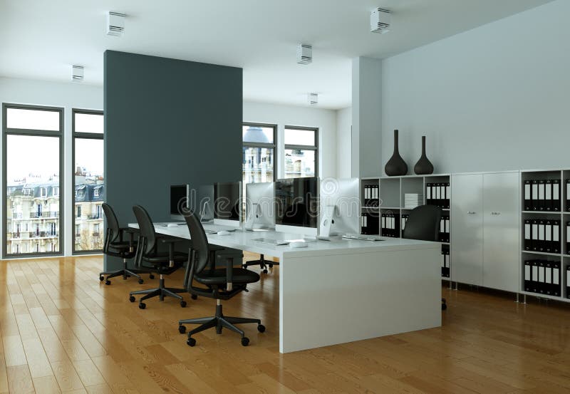 Modern Grey Office Interior Design 3d Rendering Stock Illustration ...
