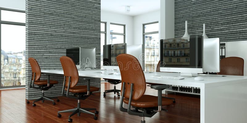 Modern Grey Office Interior Design 3d Rendering Stock Illustration ...