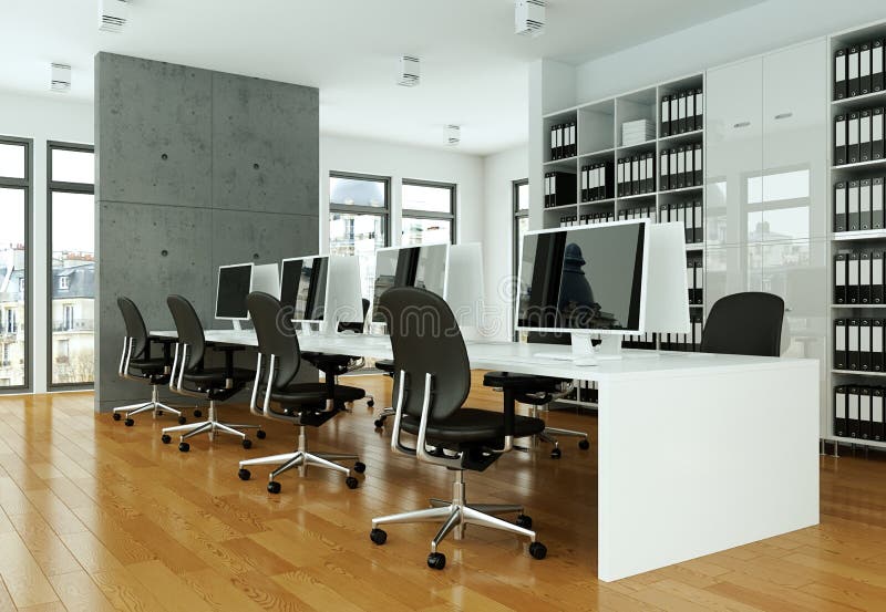 Modern Grey Office Interior Design 3d Rendering Stock Illustration ...