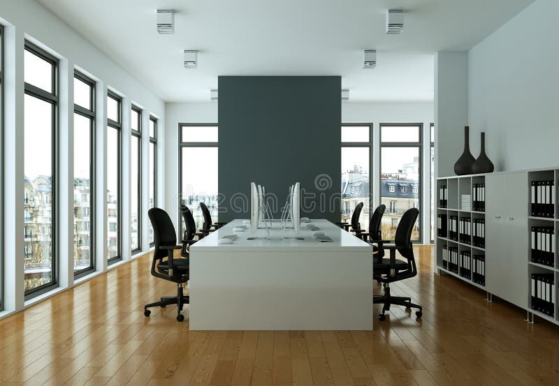 Modern Grey Office Interior Design 3d Rendering Stock Illustration ...