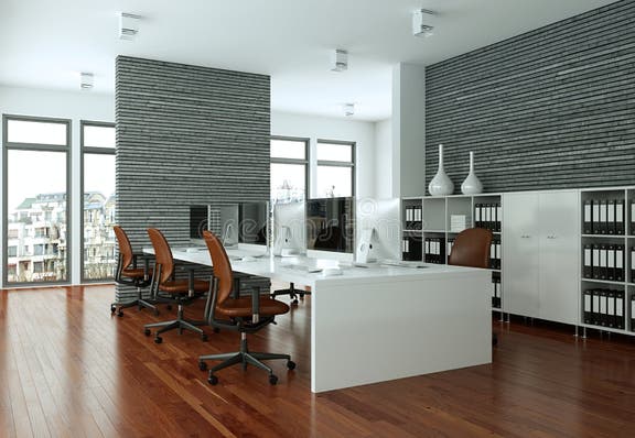 Modern Grey Office Interior Design 3d Rendering Stock Illustration ...
