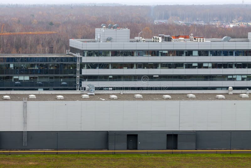 Modern Grey Office Warehouse Building. Overcast Autumn or Spring ...
